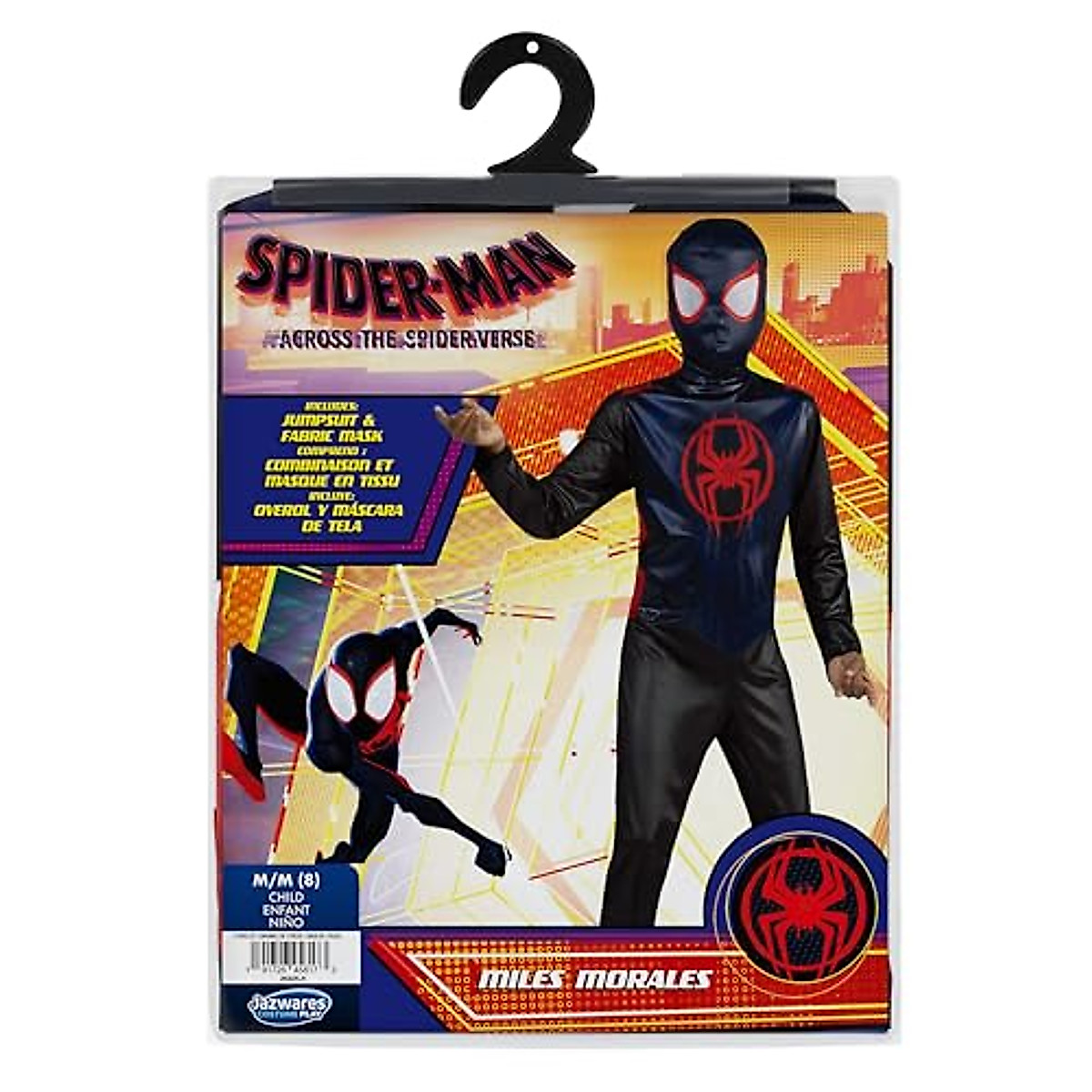 Marvel Miles Morales Official Youth Halloween Costume - Printed Jumpsuit with Fabric Mask (M) Black