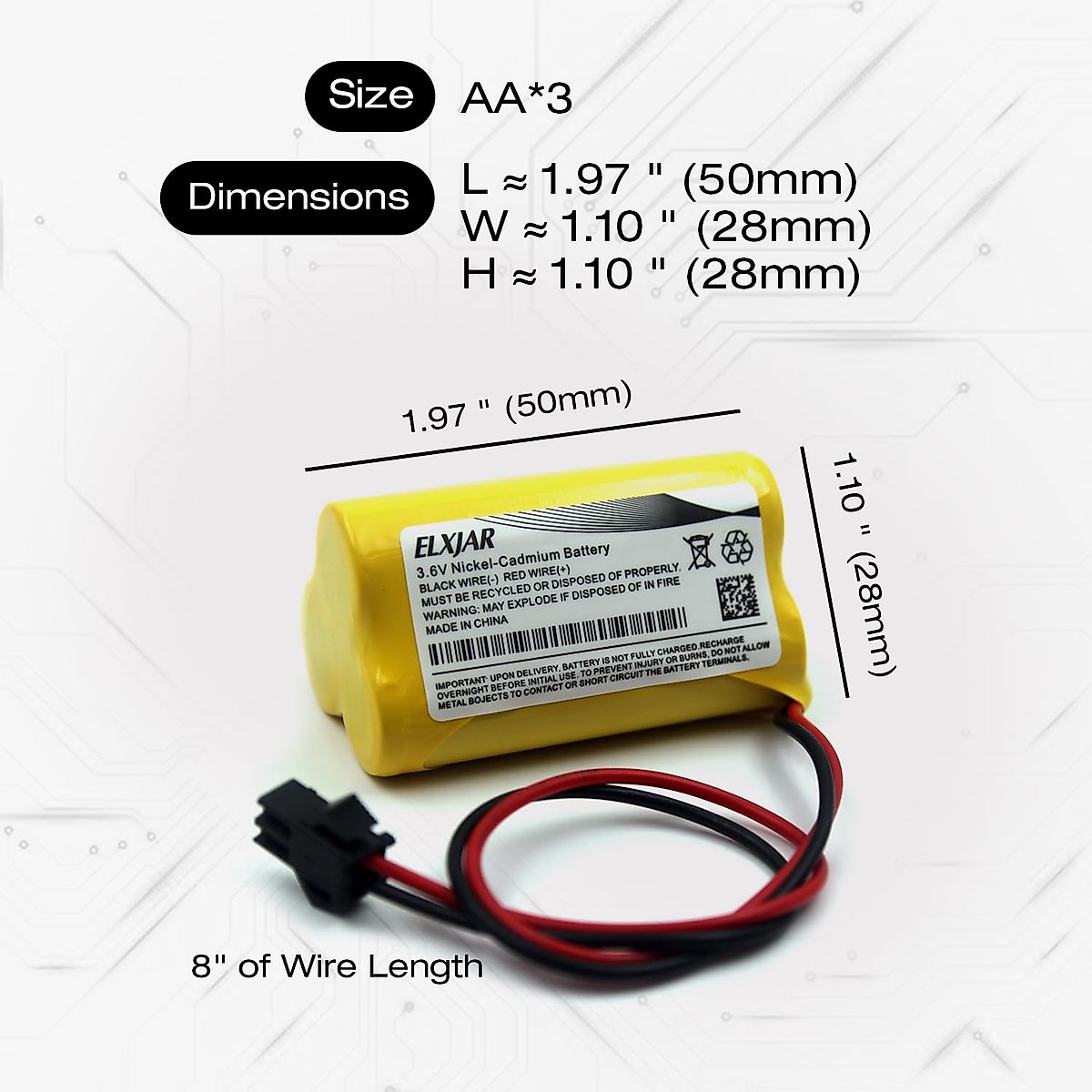 elxjar (5-Pack) 3.6V 900mAh AA ELB-B001 NiCad Battery Replacement for Lithonia Unitech 0253799 ANIC1566 ELBB001 AA900MAH Emergency/Exit Light/Fire Exit Sign