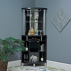 Home Source Corner Bar Unit, Black