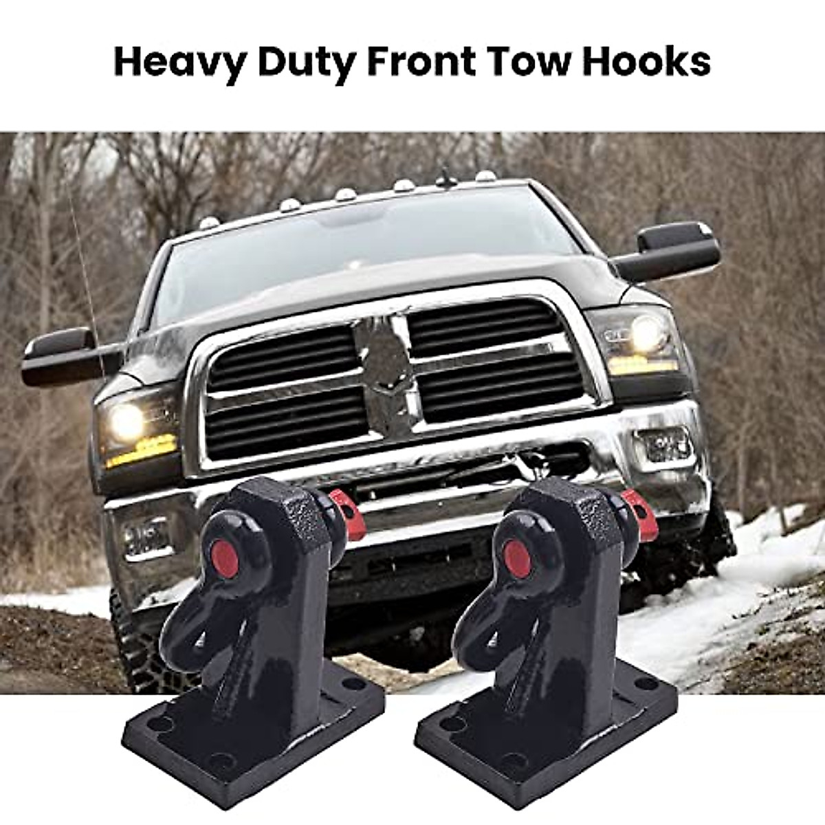Front Tow Hooks Heavy Duty for Dodge Ram 2500/3500 2010-2017 D Ring Shackles Black 2Pcs