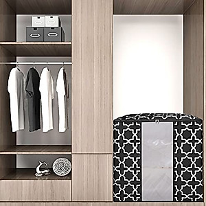 PFFVRP Storage Bags 100L 6-Pack, Blanket Clothes Organization with Reinforced Handle and Clear Window, Foldable with Sturdy Zipper, Large Capacity Comforter Storage Bag(Black)