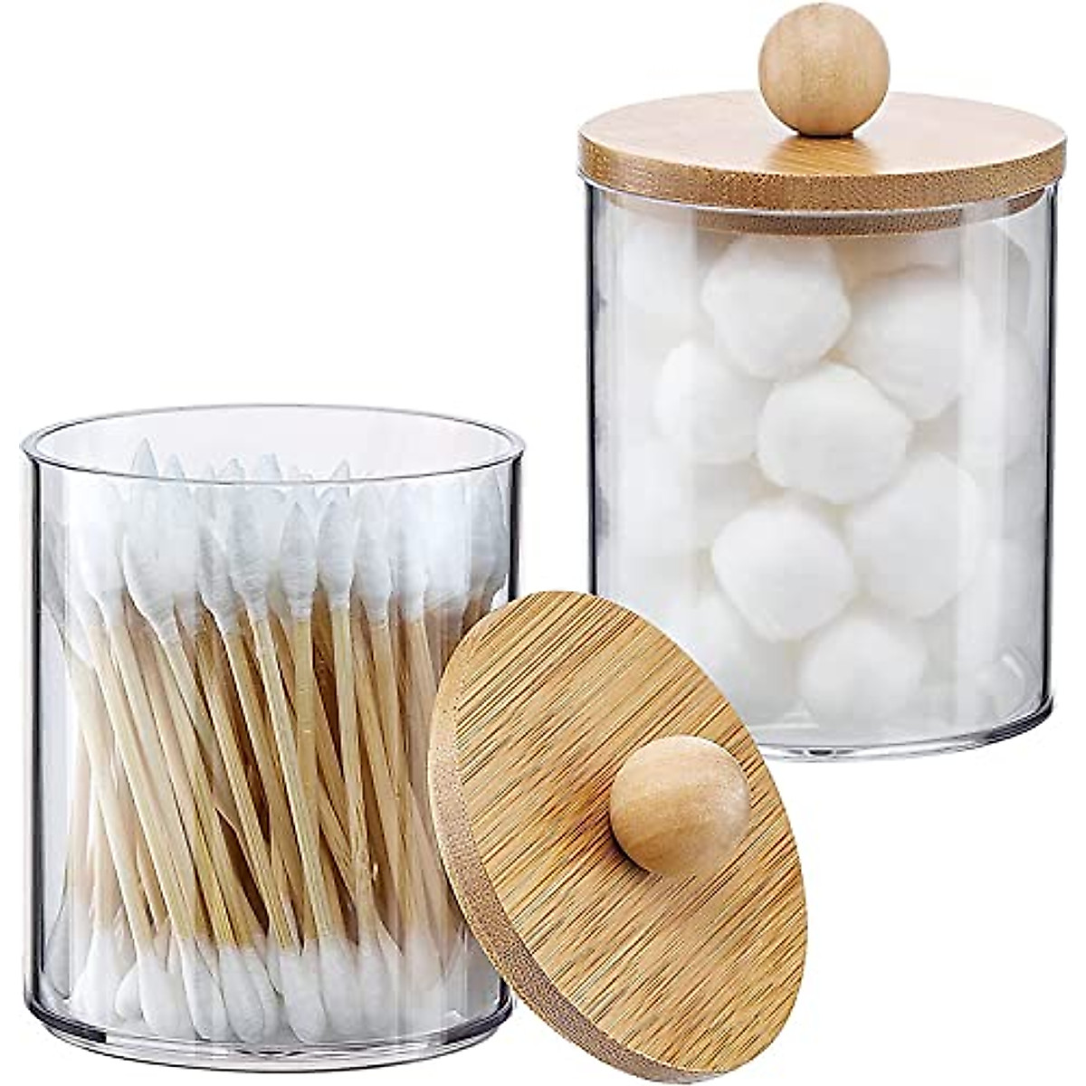 WUBY (4Pcs) Bathroom Jar with Lid, Cotton Ball Holder Bathroom Decorative Container,Holder for Storing Cotton Swabs, Cotton Balls, Dental Floss and Cotton Round Pads