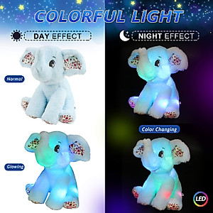 BSTAOFY Light up Elephant Soft Plush Toy Cozy Floppy LED Stuffed Animals Lullabies Nightlight Bedtime for Kids Birthday Valentines for Toddlers 12‘’
