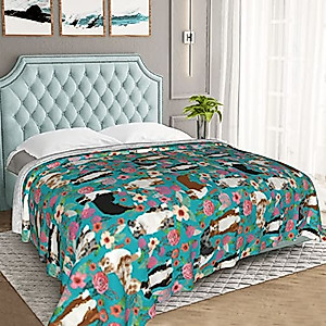 Australian Shepherd Dogs Flowers Throw Blanket Warm Ultra-Soft Micro Fleece Blanket for Bed Couch Living Room