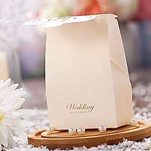 Hosmsua 50pcs Laser Cut Wedding Favor Boxes Candy Box Gift Bag Bride and Groom Paper Bags with Romantic Castle Design (Beige) CB5093