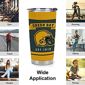 Custom Green Bay Tumbler 20oz Stainless Steel with Lid &amp; Straw Personalized Football Fans Gifts for Women Men Travel Cup Insulated Tumbler Add Name Number