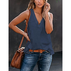 Bliwov Womens Fashion V Neck Sleeveless Basic Tank Tops Loose Fit Casual y2k Clothes Shirts for Women 2024 Navy