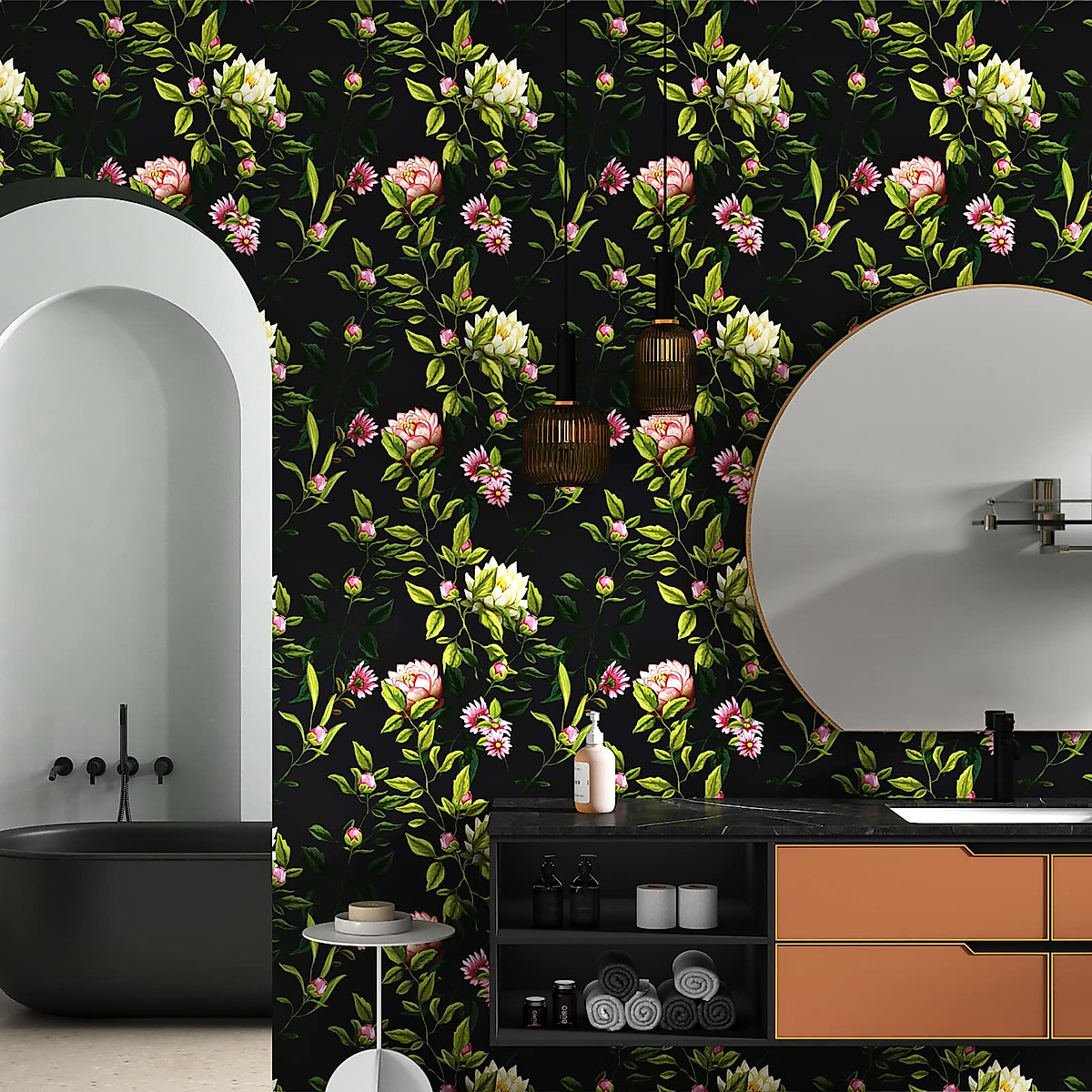 HotDecor 24"x118" Dark Floral Wallpaper Peel and Stick Pink Peony Wallpaper for Bathroom Wall Paper Waterproof Decorative Floral Contact Paper for Walls Cabinets Daisy Botanical Flower Wallpaper