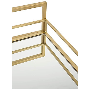 Displays2go Rolling Metal Bar Cart, Mirrored Glass Shelves, Four Swiveling Casters - Gold (FSBEVCART1)