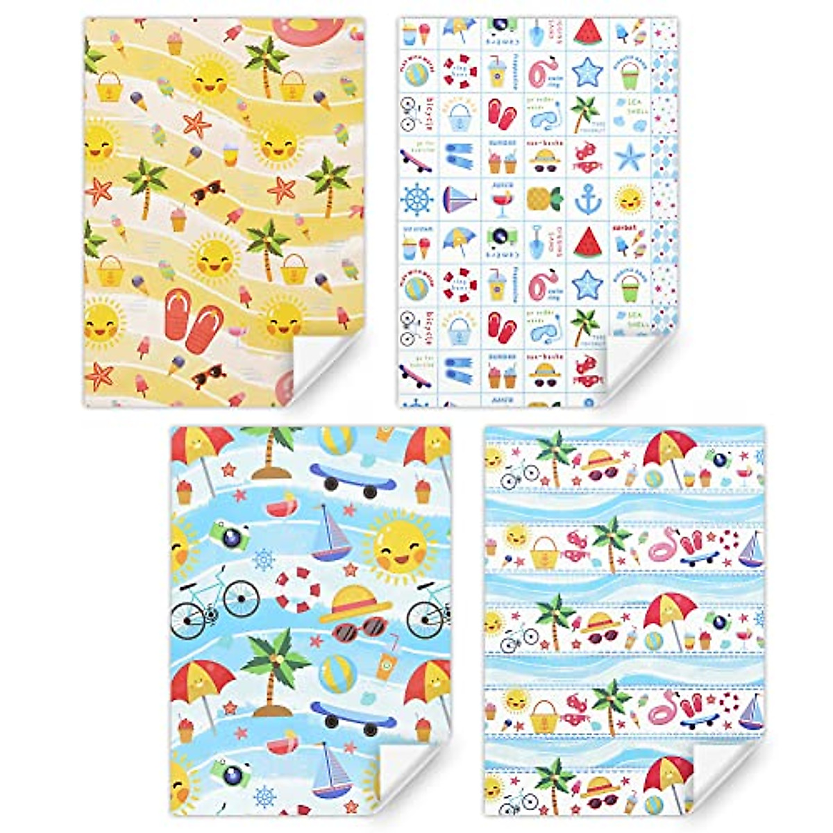 Beach Themed Gift Wrapping Paper,Summer Birthday Kraft Wrapping Paper 4 Sheet Hawaiian Sun Shell Coconut Ice Cream Gift Wrap Art Paper for Boys Girl Baby Shower Summer Luau Beach Party,28 x 20 Inch