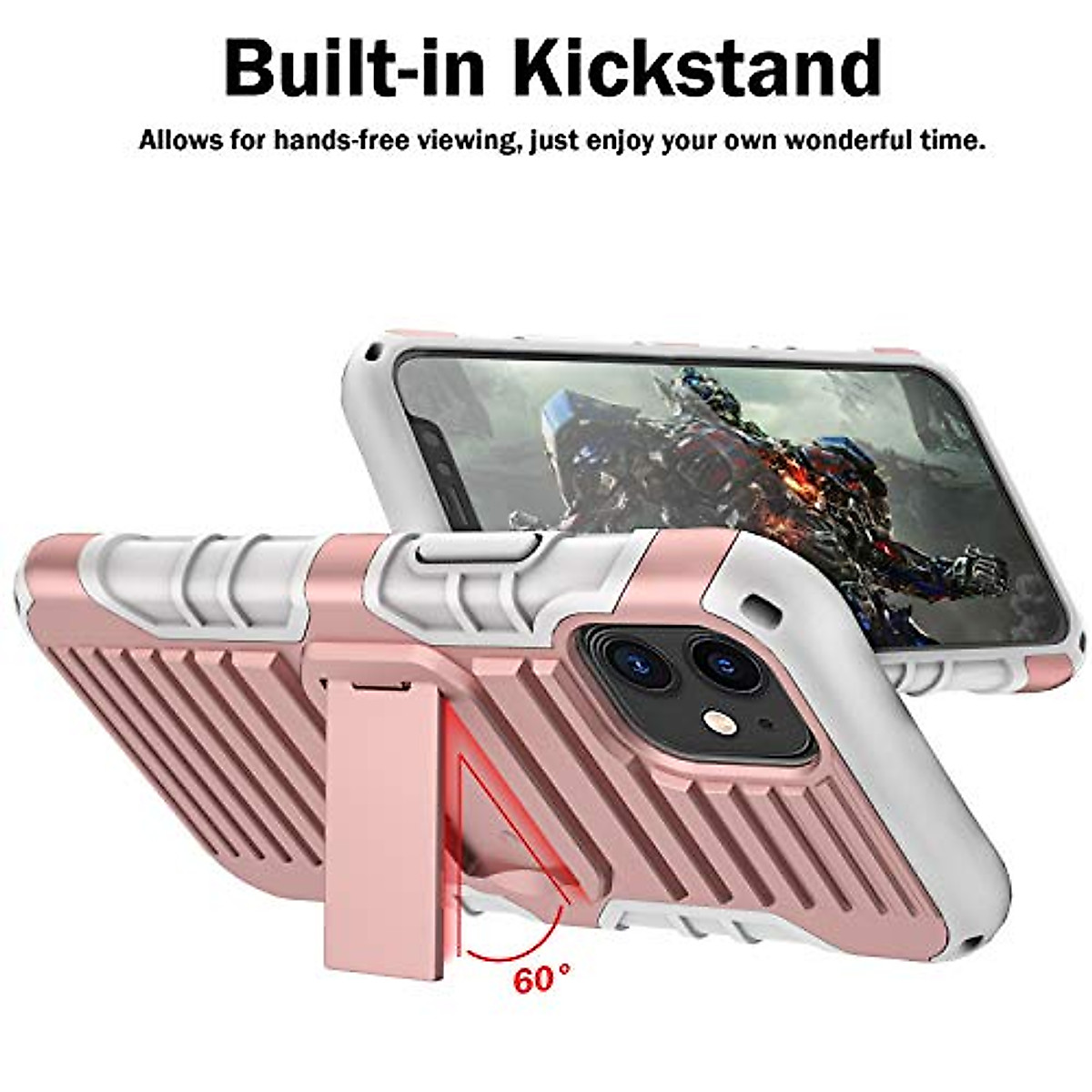 E-Tree Compatible with iPhone 12 Mini Case Cross Body Strap and Stand,2 in 1 Shockproof Hybrid Hard PC & Soft Rubber, Crossbody Lanyard Perfect for Go Outside and Kid Elderly(Pink)