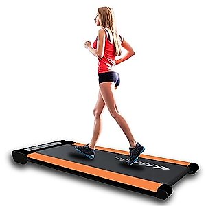 KONDAFILA 2 in 1 Under Desk Treadmill Orange, Large Running Area 56"x23"x5", Walking Pad Long for Home Office with Wheel, 220lb Capacity, App & Remote Control, Automatic Sensing, Easy Setup