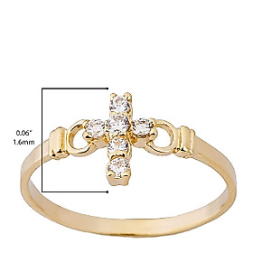 Religious Jewelry Elegant 14k Yellow Gold CZ Christian Cross Ring (Size 7.5)