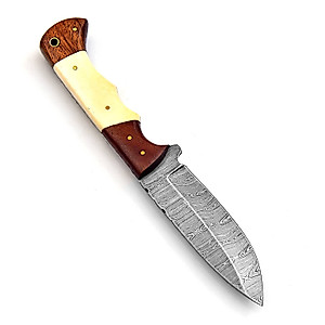 S56- Professional Custom Handmade Damascus Hunting Knife - Best Damascus steel Fixed Blade Hunting Skinning Knife Camping, Survival Knife with Leather Sheath. Overall Length 9” Blade 4” & Handle5”