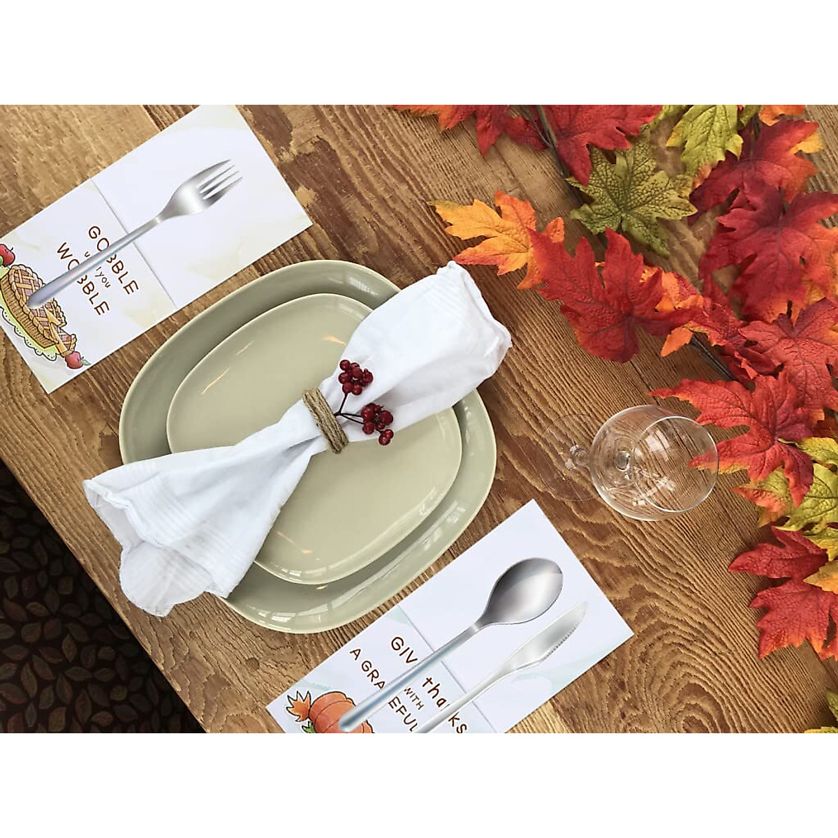 24PCS Thanksgiving Day Cutlery Silverware Holders - Turkey Fall Give Thanks Party Dinner Table Supplies Decorations