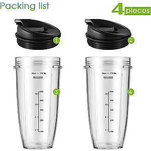2-Pack 24oz Ninja Blender Cups with Sip & Seal Lid Blender Replacement Parts Compatible with Nutri Ninja Auto IQ Series Blenders BL450 BL454 BL456 BL480 BL481 BL482 BL490 BL640 BL642 BL682