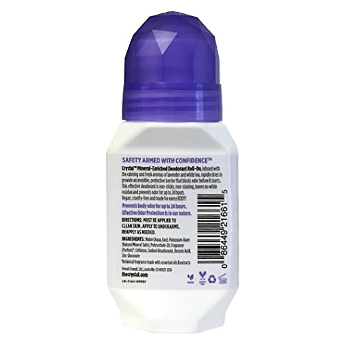 Crystal Mineral Deodorant Roll-On, Lavender & White Tea, Purple, 2.25 Fl Oz
