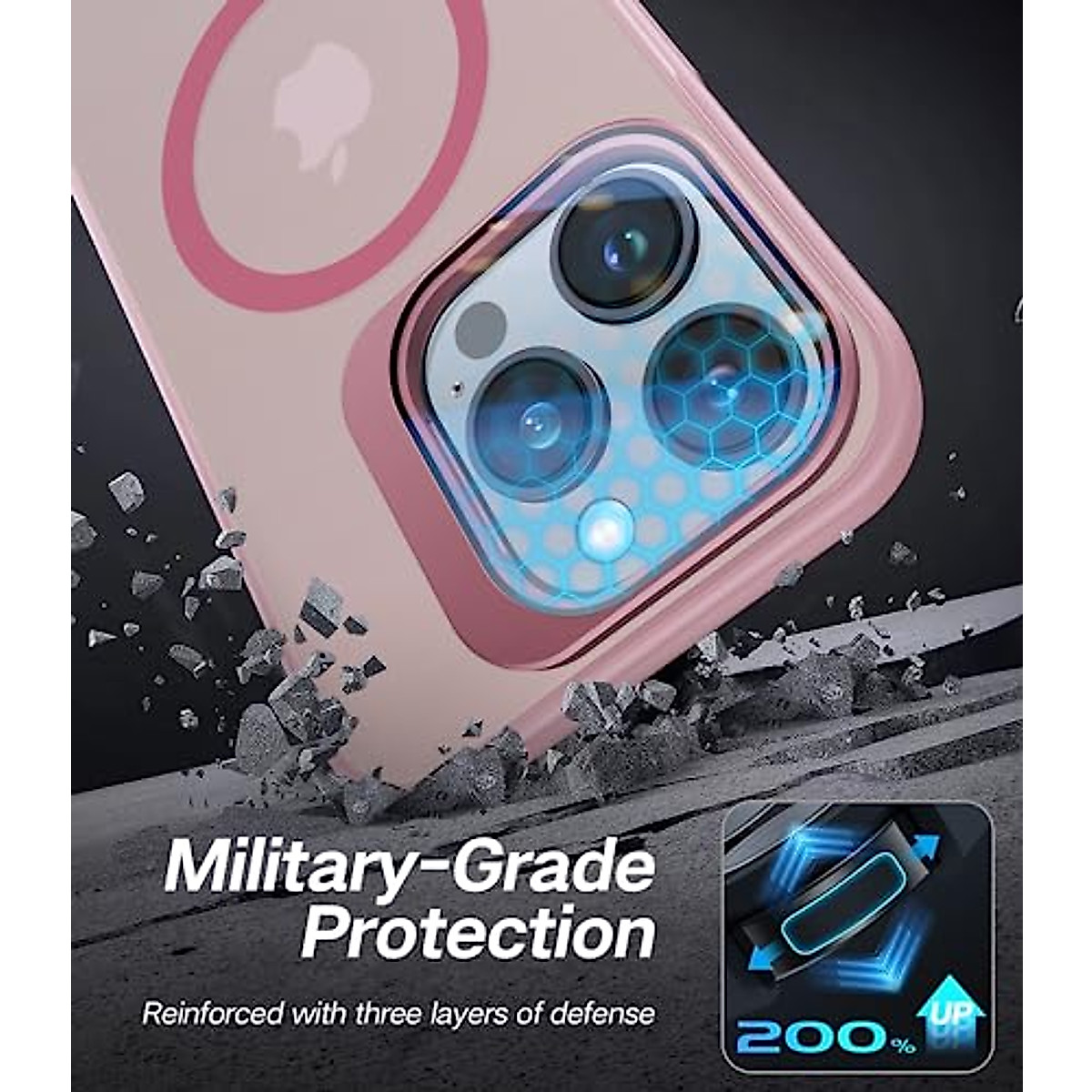 VOFATA for iPhone 14 Pro Case with Metal Camera Stand [Built-in 9H Camera Lens Protector][Compatible with Magsafe] Military Grade Shockproof Translucent Matte Magnetic Phone Case 6.1",Pink