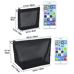 HRX Package Black Mesh Makeup Bag, 4pcs Travel Cosmetic Pouches with Zipper Toiletry Organizer Case for Purse Diaper Bag Tote Bag