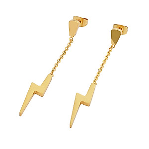 Edforce Stainless Steel Women's Lightning Bolt Dangle Earrings, 60mm/2.4in (Gold)