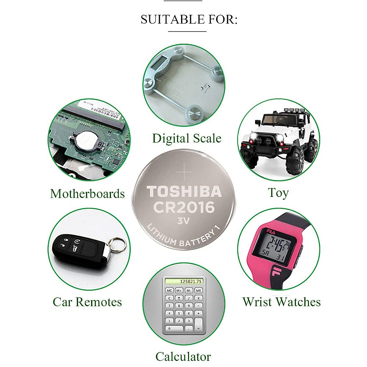 Toshiba CR2016 3V Lithium Coin Cell Battery Pack of 5