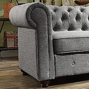 Rosevera Genevieve Upholstered Fine Polyester Collection Tufted Loveseat Couch, Contemporary Chesterfield Armrest,Sectional Sofa for Living Room Apartment, 3SEAT, Linen Gray 3SEAT