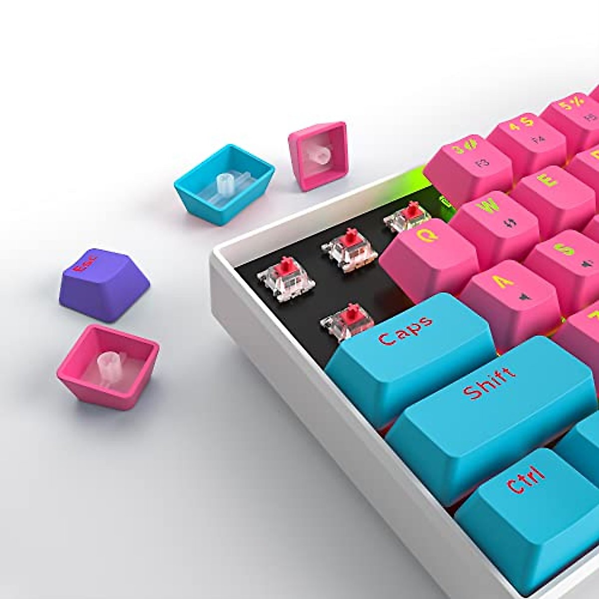 Fogruaden 60% Mechanical Keyboard, 61 Keys Gaming Keyboard, RGB Backlit, Ultra-Compact 60 Percent Wired Keyboard for Win/Mac PC Gamer, Easy to Carry on Trip (Pink, Red Switch)