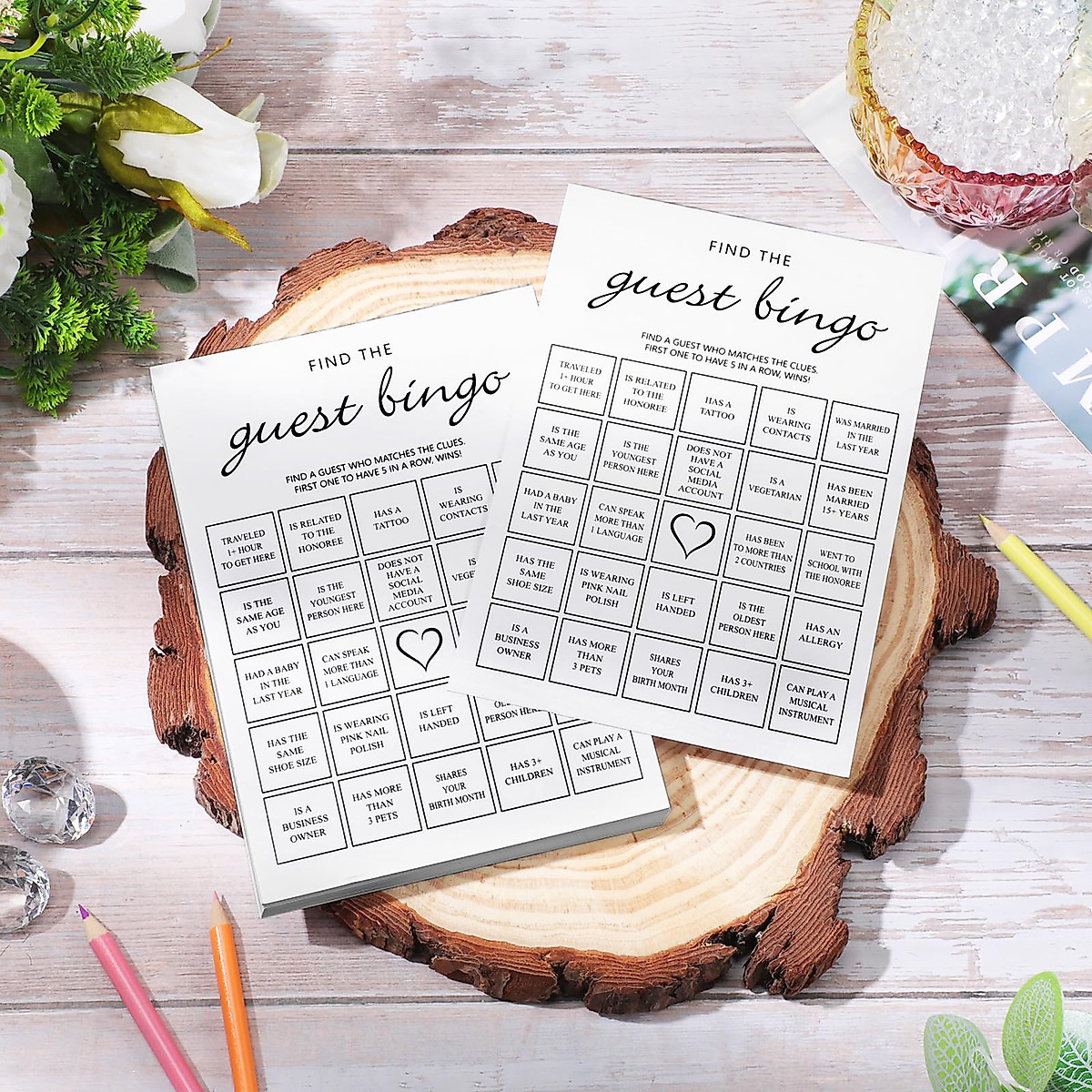 Hoolerry 50 Pcs Bridal Shower Games Find The Guest Bingo Game for Fun Baby Shower Game 50 Guests Bridal Shower Wedding Decorations Engagement Party Game Rehearsal Dinner Game Activity