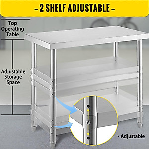 Commercial Stainless Steel Outdoor Food Prep Table with Adjustable Undershelf - Heavy Duty Kitchen Work Table for Garage, Home, Warehouse, and Kitchen
