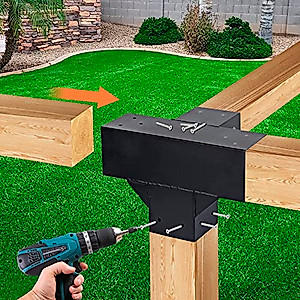 Neorexon Pergola Kit Elevated Wood Stand Kit Woodwork for 4"x 4" (Actual 3.6 X 3.6 inch), Solid Stainless Steel 304 Wooden Gazebo Kit for Outdoor 4 Way Right Angle Corner Bracket and Base Brackets