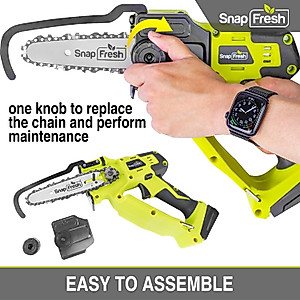SnapFresh Mini Chainsaw Cordless, 5 Inch Electric Chain Saw Portable Handheld Chain Saw With 2.0Ah Battery & Fast Charger, Security Lock, for Tree Branches, Courtyard Garden