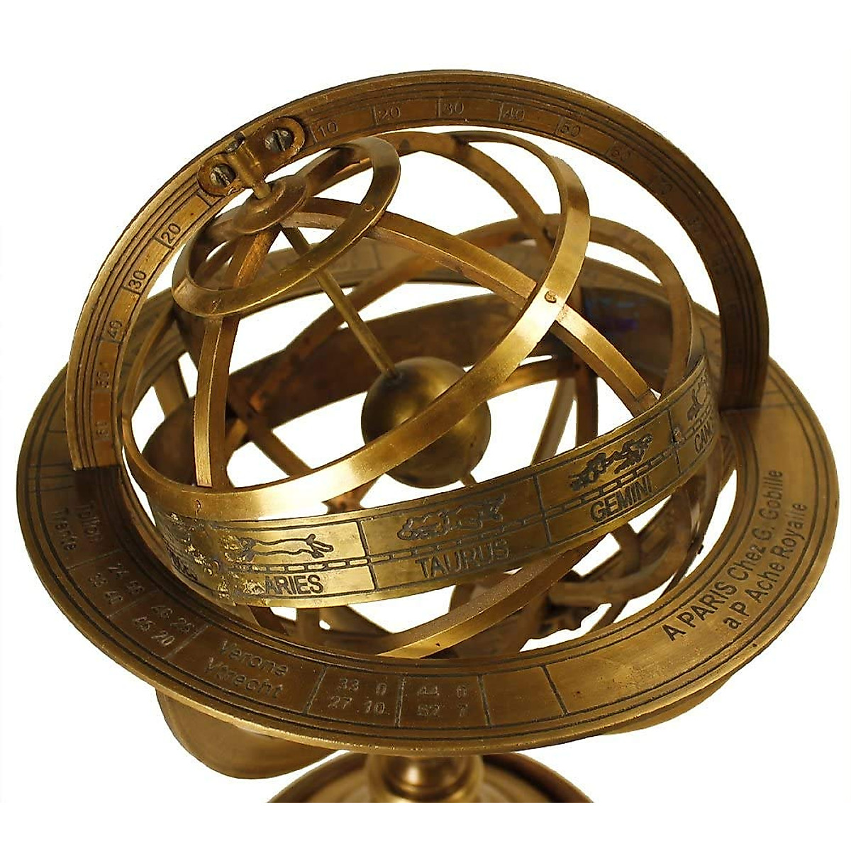 Brass Antique Finish Armillary Celestial Globe with Zodiac Engravings