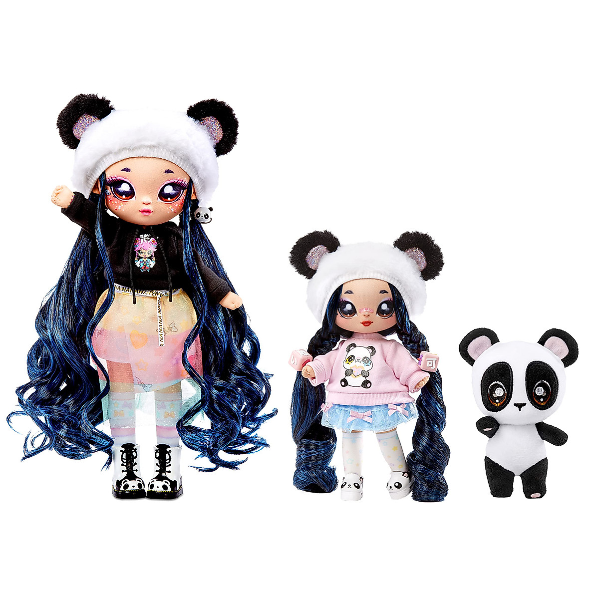 Na! Na! Na! Surprise Family Soft Doll Set with 2 Fashion Dolls and 1 Pet – Panda , Features 12 Accessories, Long Hair Dolls in Removable Fashions and Accessories with Adorable Plush Pet Panda