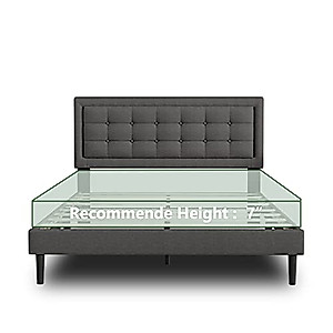 Lijimei Queen Size Bed Frame with Button Headboard, Platform Upholstered in Linen Fabric,Mattress Foundation with Wooden Slats Support, Easy Assembly, No Box Spring Needed, Dark Gray