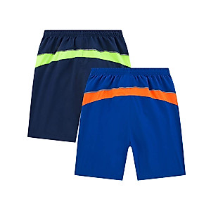 Hiheart Boys 2-Pack Quick Dry Athletic Shorts with Mesh Side Panel Navy Blue 3T