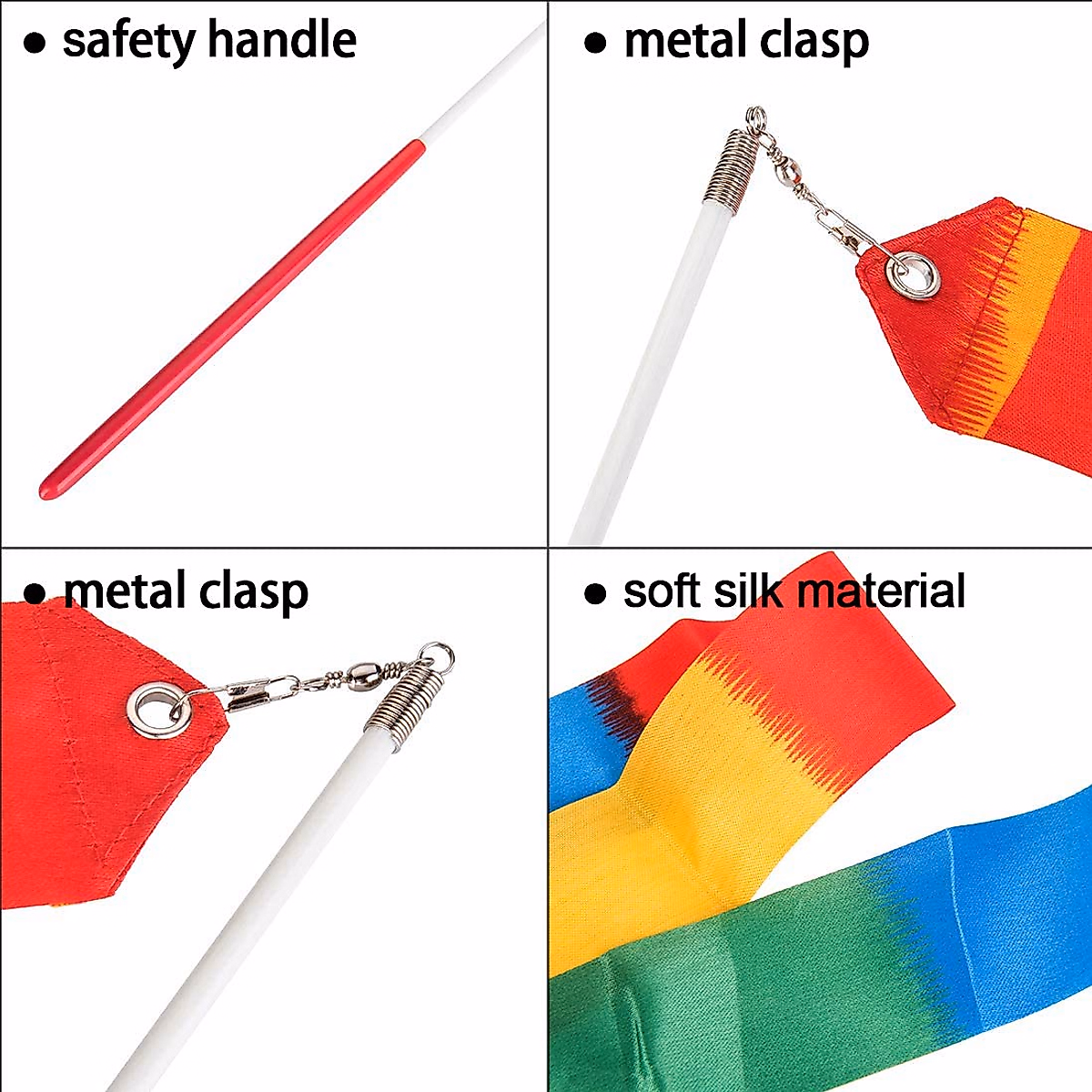 ANCIRS 4 Pack 2-Meter Dance Ribbons, Rainbow Streamers Rhythmic Gymnastics Ribbon, Baton Twirling Wands on Sticks for Artistic Dancing