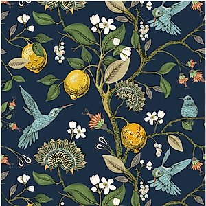 Blooming Wall Blue Bird Fresh Lemon Tree Peel and Stick Wallpaper Removable Self Adhesive Wall Mural Wall Decor, 14.5 Square Ft/Roll