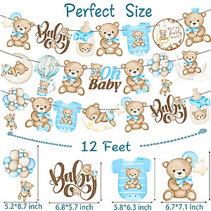 Teddy Bear Party Banner 3Pcs We Can Bearly Wait Baby Shower Decorations Blue Bear Baby Shower Banner for Baby Boy Gender Reveal Party Decorations