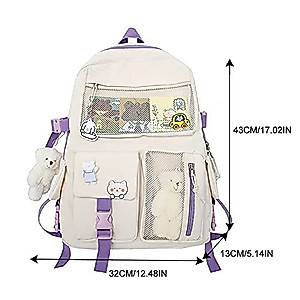 GGOOB Kawaii Backpack with Kawaii Pin and Accessories Cute Kawaii Backpack for School Bag Kawaii Girl Backpack Cute (Ivory)