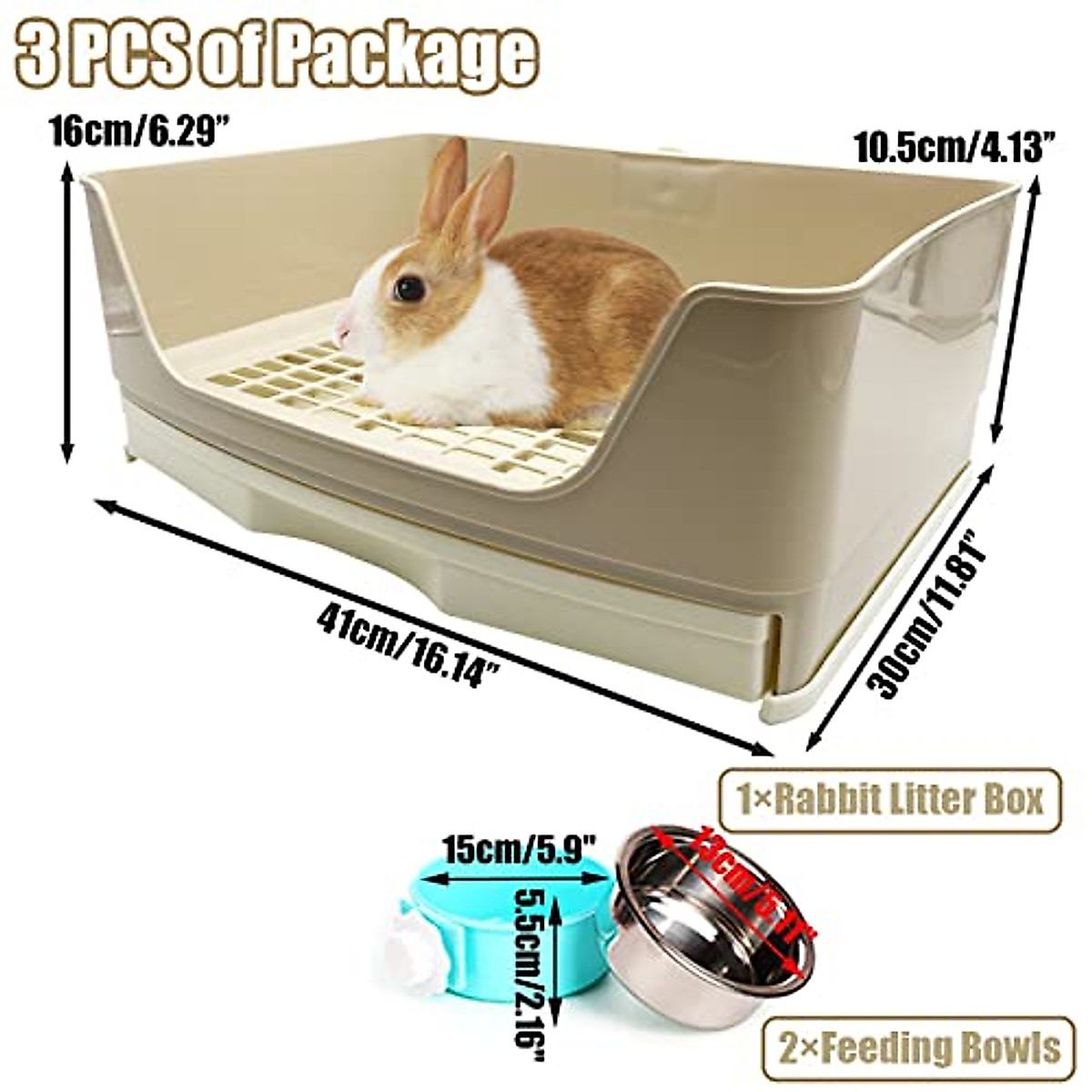 PINVNBY Rabbit Corner Litter Box with Drawer for Cage Small Animal Litter Pan Hanging Pet Feed Bowls Cage Potty Trainer Pet Toilet for Rabbit Bunny Guinea Pigs Chinchilla Ferret