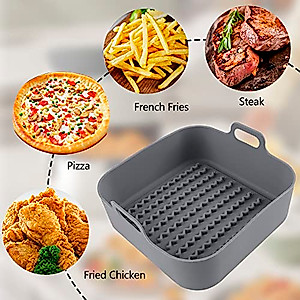 Vilei 2PCS Air Fryer Silicone Liners 8 Inch Square Food Safe Non-Stick Air fryers Basket Oven Accessories, Reusable Replacement of Flammable Parchment Liner Paper Fits above 6 QT Square Air Fryers