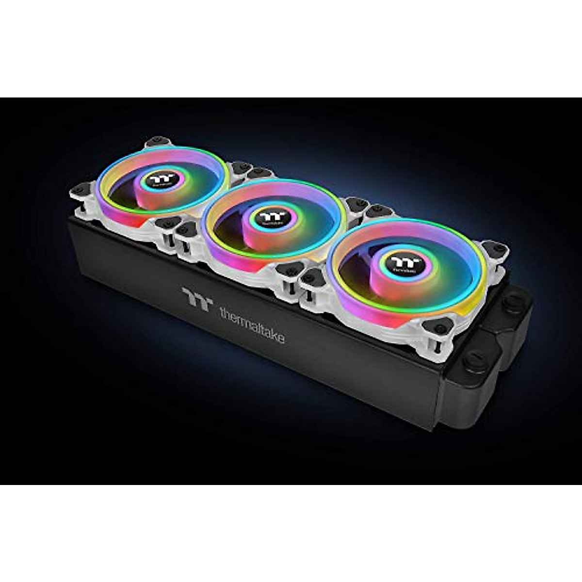 Thermaltake Riing Quad 120mm 16.8 Million RGB Color (Alexa, Razer Chroma) Software Enabled 4 Light Rings 54 Addressable LED 9 Blades Hydraulic Bearing White Case/Radiator Fan, 3 Pack, CL-F100-PL12SW-B