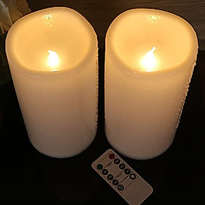 GenSwin 8” x 4” Waterproof Outdoor Flameless Candles Battery Operated with Remote Timer, Large Flickering LED Pillar Candles for Indoor Outdoor Lanterns, Won’t melt, Long-Lasting(White, Set of 2)