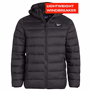 Reebok Men's Jacket – Lightweight Hooded Quilted Puffer Coat – Warm Insulated Winter Jacket for Men (S-4X), Size Large, Solid Black