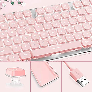 LANGTU Computer Keyboard, Backlit LED Pink Keyboard for Office, All-Metal Panel USB Wired Membrane Keyboard, 25 Keys Anti-ghosting Laptop Keyboard 104 Keys