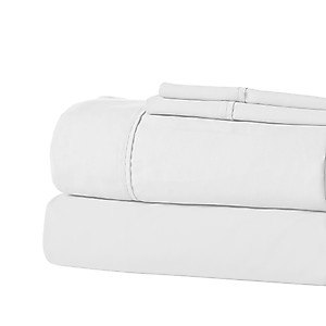 Benjara Bed Myla 4 Piece Full Size Sheet Set, Stitched, Elastic, Silky White Microfiber