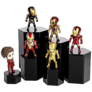 Hexagonal Jewelry Display Risers Hexagonal Display Riser Stands Acrylic Hexagonal Jewelry Showcase Acrylic Jewelry Display Stand Riser for Accessories Jewelry Display, 6 Sizes (Black, 6)