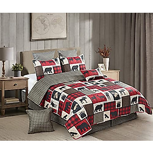 Virah Bella 3 Piece King Cabin Quilt Bedding Set - Lodge Life - Rustic Country Reversible Patchwork Comforter Set with Decorative Pillow Shams