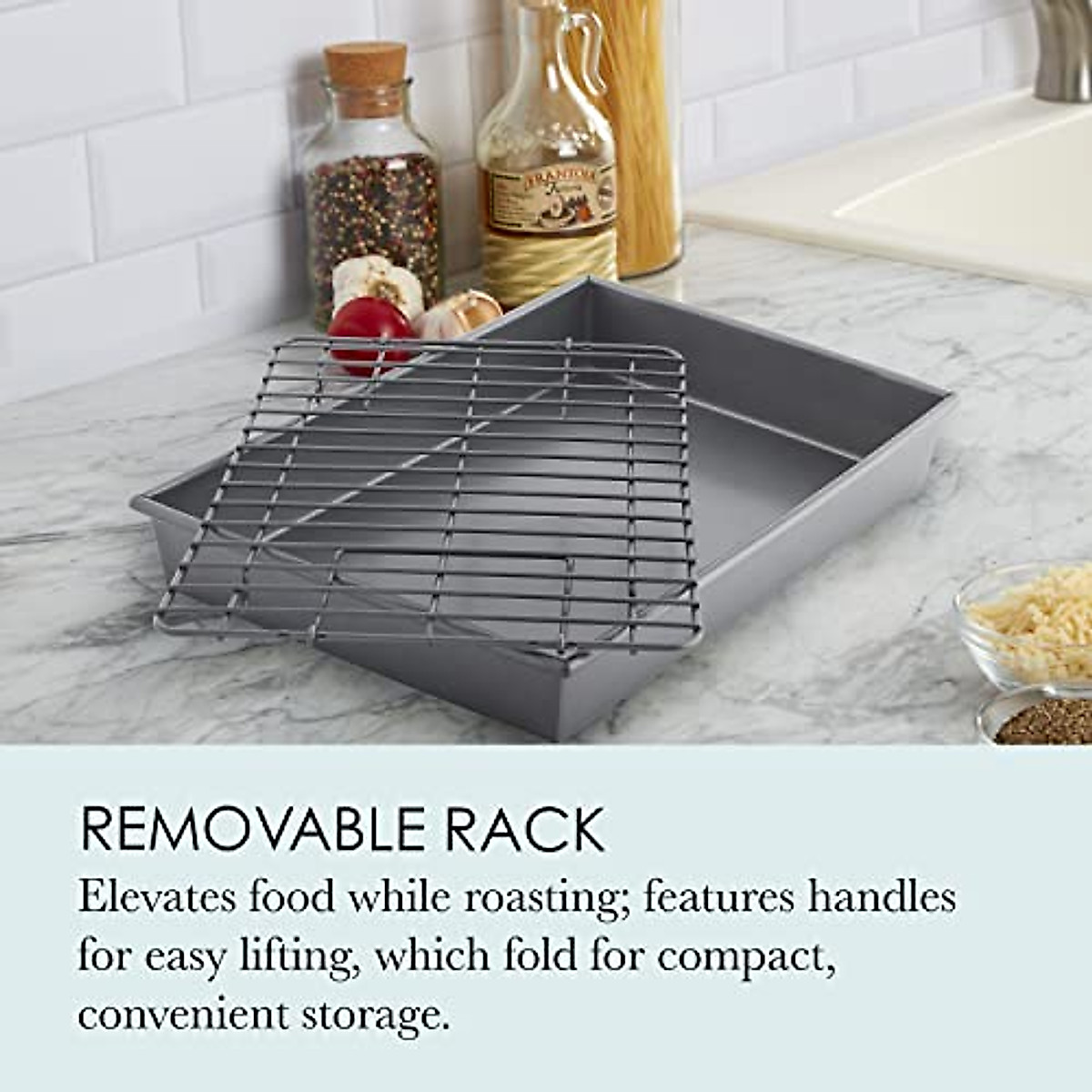 Chicago Metallic Pro Non-Stick Roast and Broil Baking Pan with Rack, 13-Inch-by-9-Inch, Dark Gray