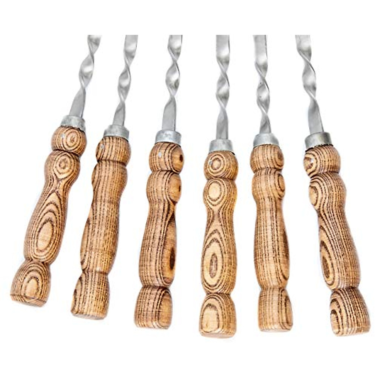 CKG BBQ 6 PCS Skewers Shashlik Shampur Kebab | Barbecue Meat Mangal Grill Russian | Wooden Handle Camping Outings Cooking Tools | 3mm